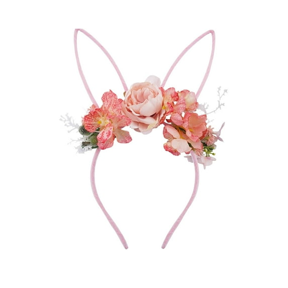 Easter Bunny Ear Headband with Artificial Flowers Crown, Rabbit Long ...