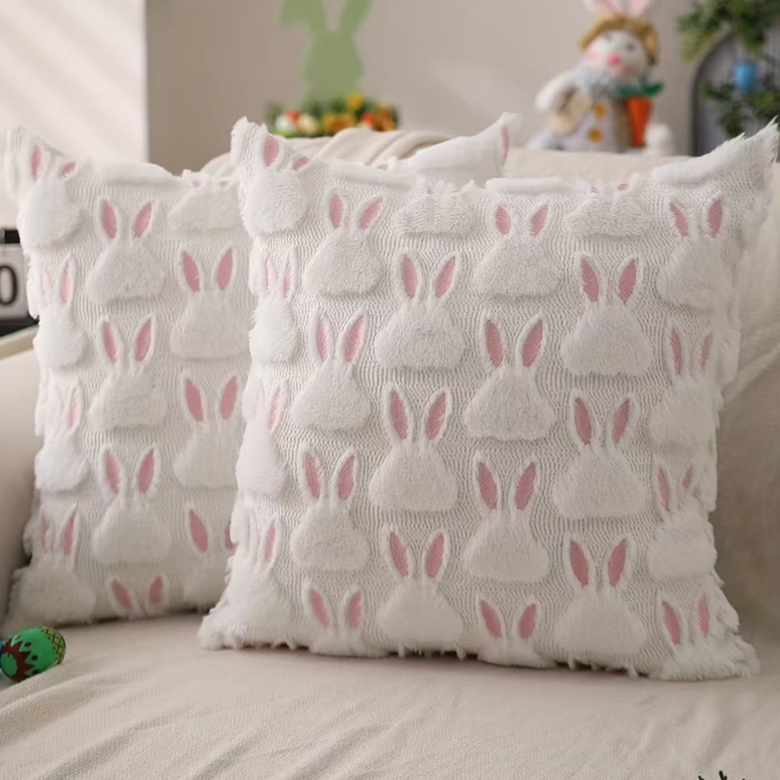 Easter Bunny Ear Pillow Covers Room Decor Cute Faux Fur Soft Preppy ...