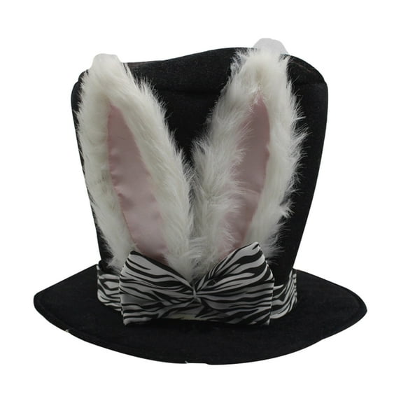 Easter Bunny Ear Top Hat Plush Rabbit Ears Hat with Black White Plaids ...
