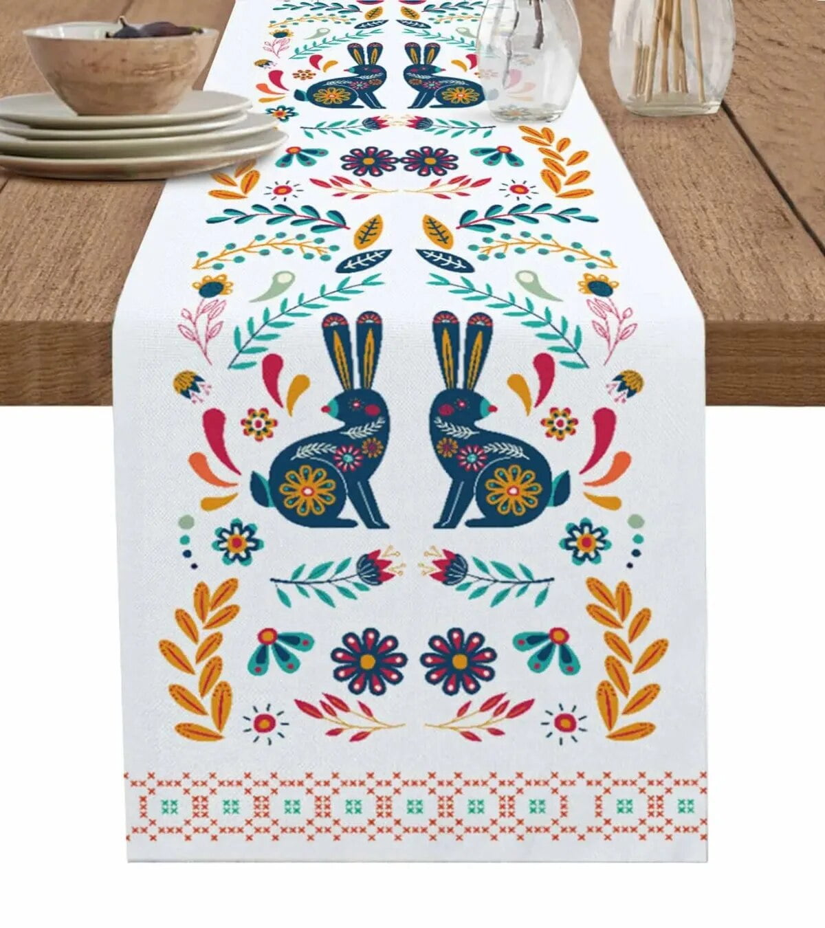 Easter Bunny Ears Egg Texture Table Runner Wedding Dining Decoration ...