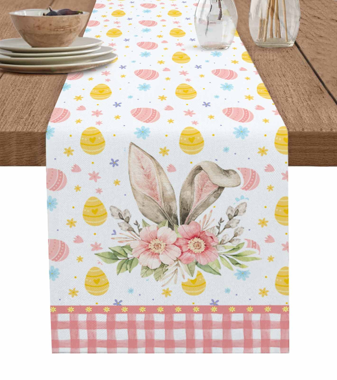 Easter Bunny Ears Egg Texture Table Runners Kitchen Dining ration Table ...