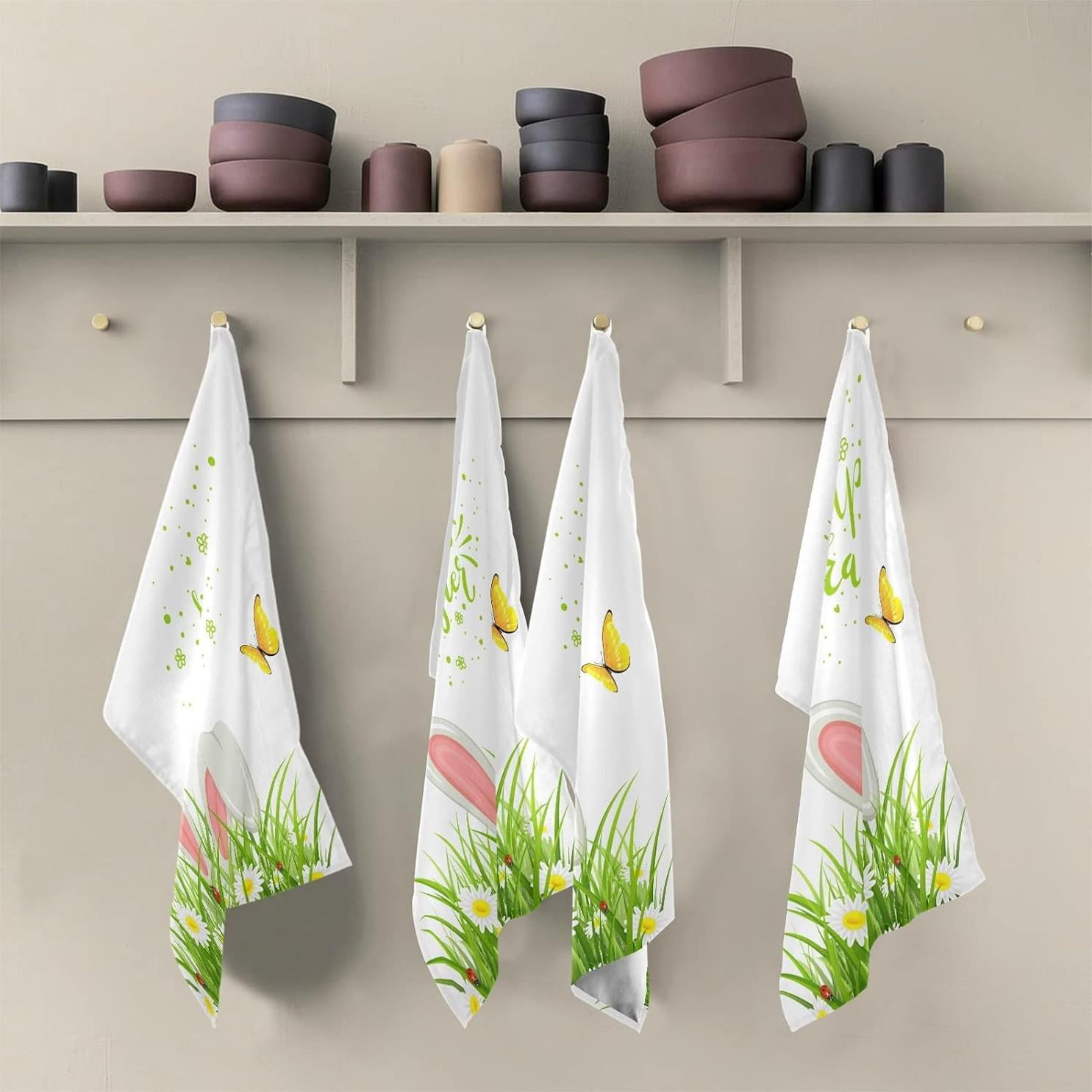 Easter Bunny Ears Kitchen Tea Towels Set of 6 Absorbent Hand Dish ...