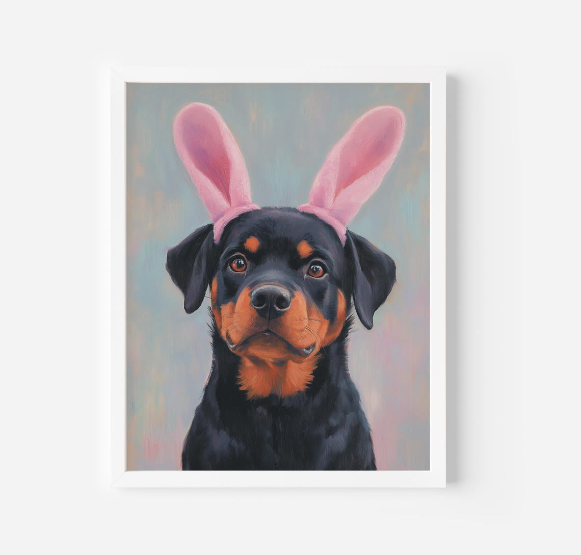 Easter Bunny Ears Print, Easter Dog With Bunny Ears Art Print, Cute ...