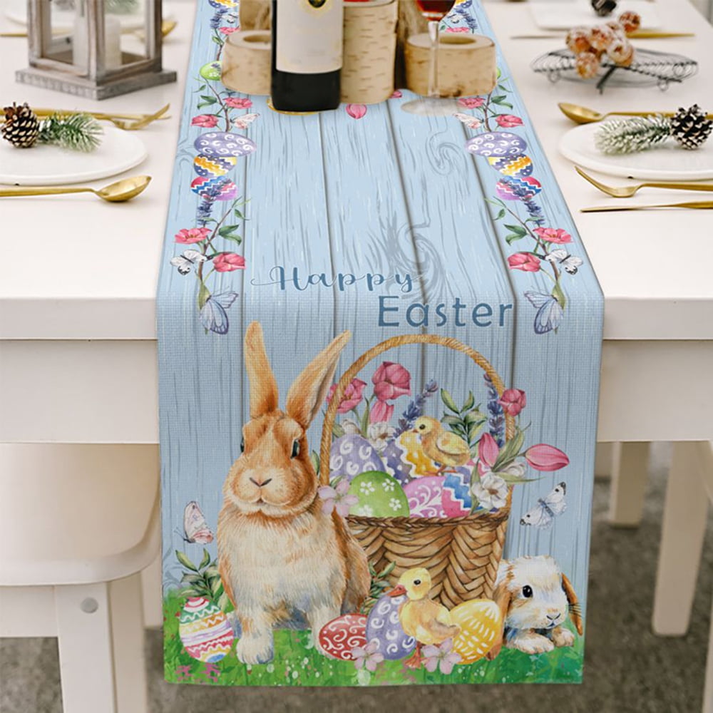 Easter Bunny Easter Table Runner, Seasonal Spring Flowers Holiday ...