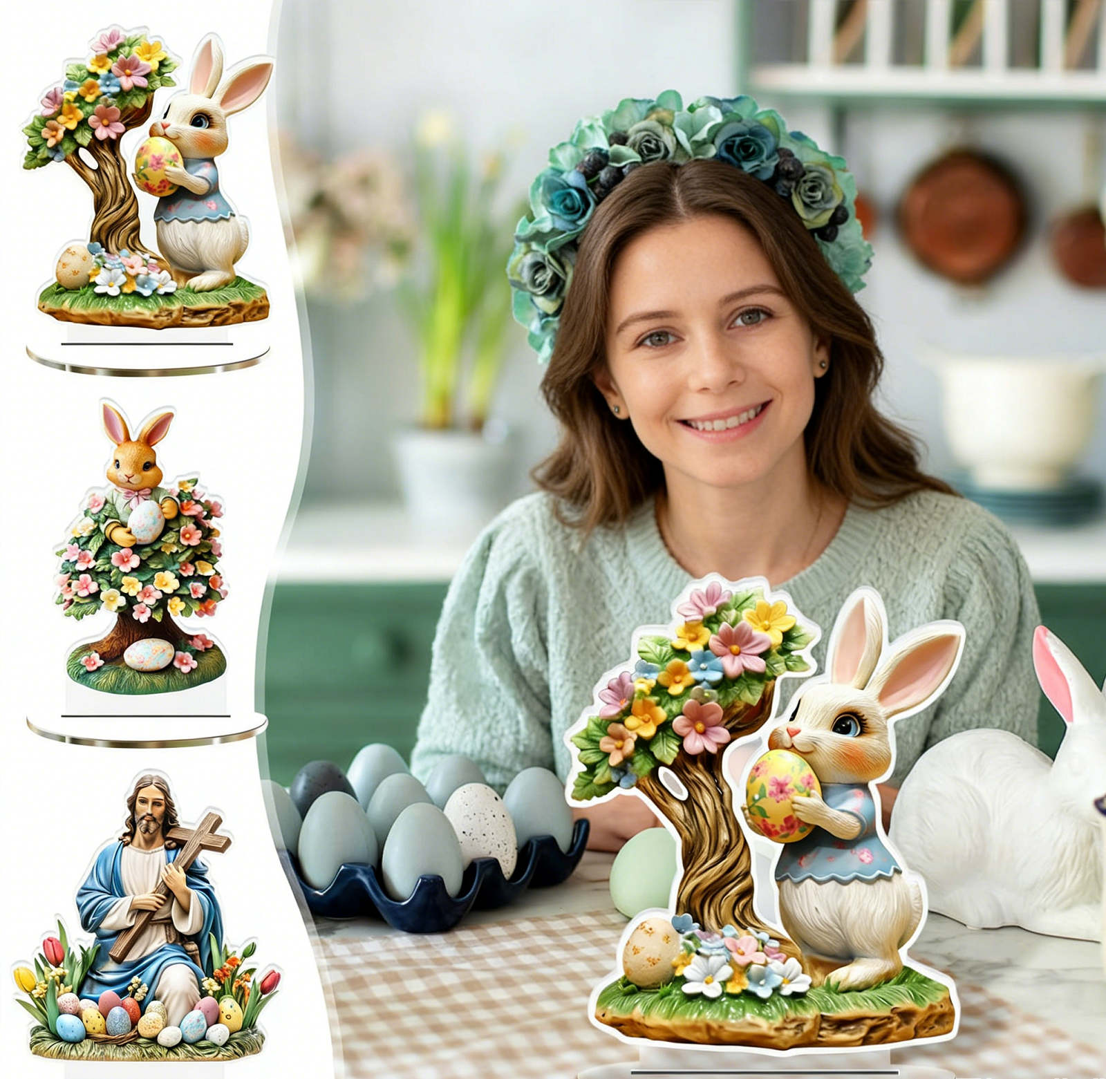 Easter Bunny Egg Acrylic Desktop Ornament Hollow Out Clear Acrylic ...