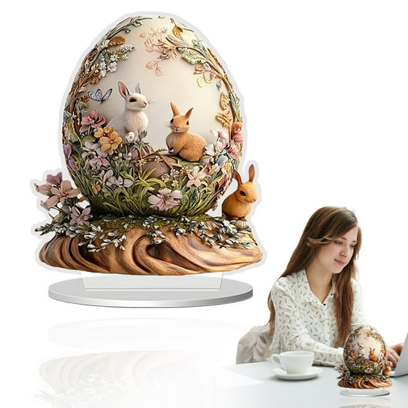 Easter Bunny & Egg Acrylic Flat Ornaments Festive Living Room Wine ...