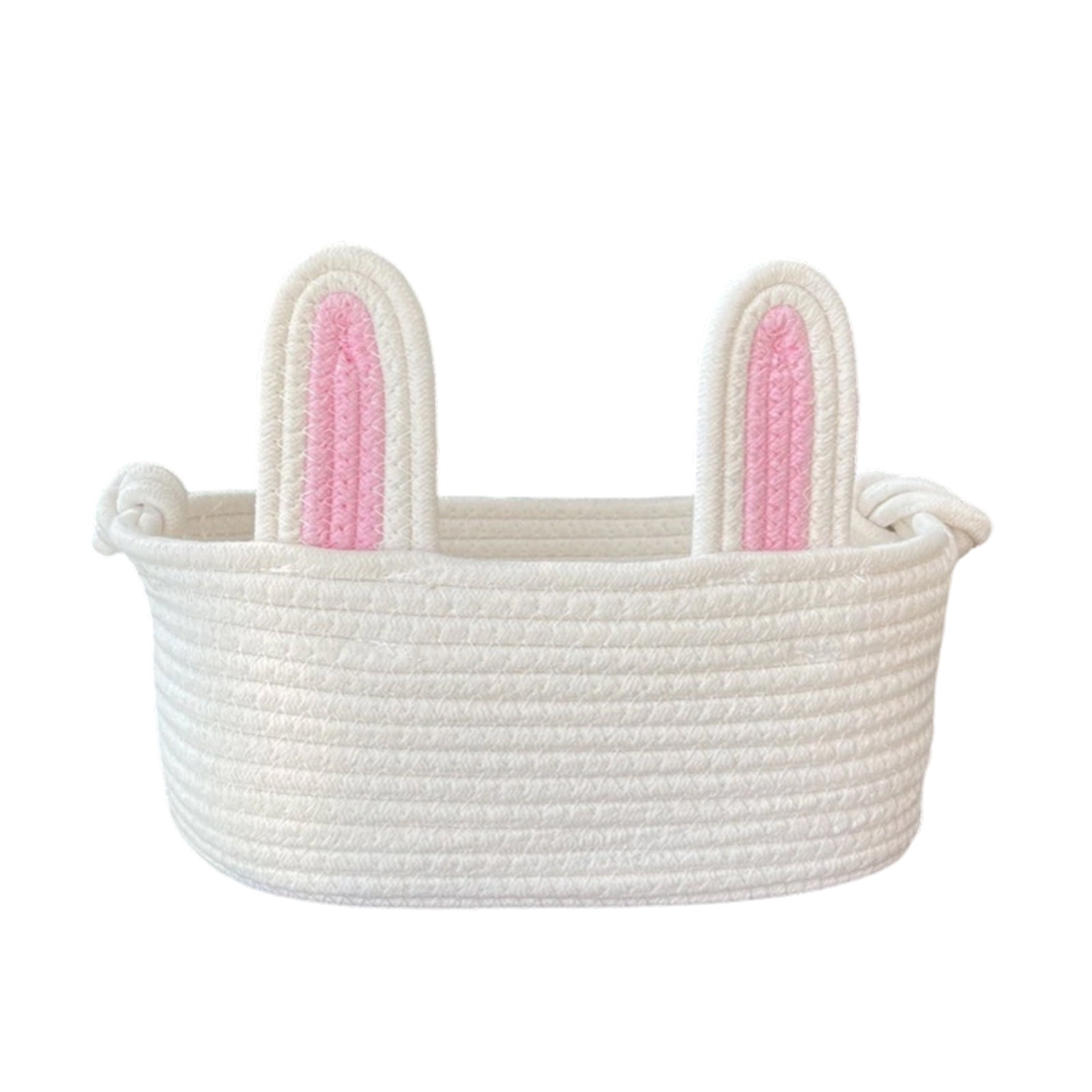 Easter Bunny Egg Basket - Cartoon Rabbit Design, Pink & White, Portable ...