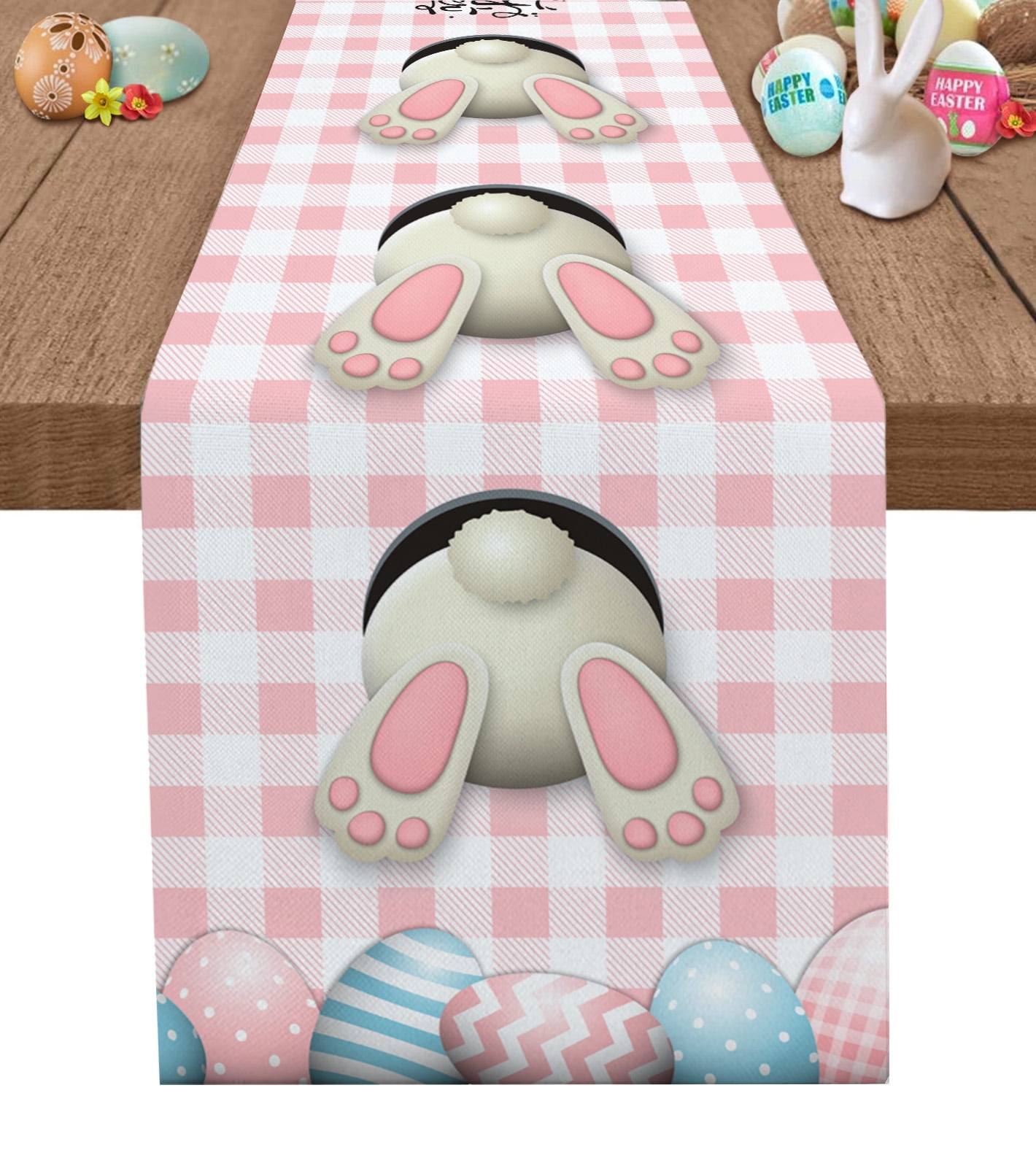 Easter Bunny Egg Blue Plaid Table Runners Modern Wedding Tablecloths ...