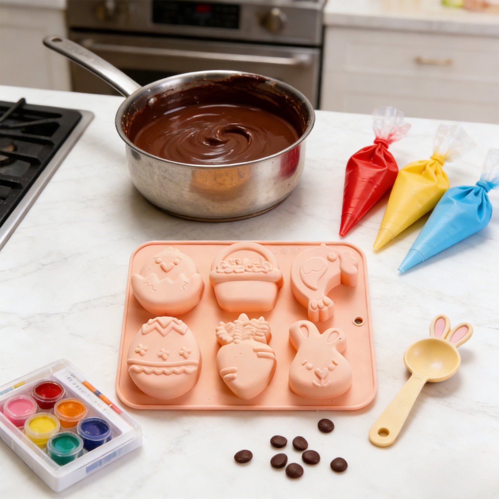Easter Bunny Egg Carrot Cake Mold - 3-in-1 Silicone Baking Mold Set ...