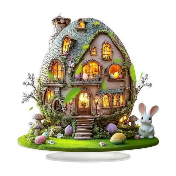 Easter Bunny Egg Castle, 2D Acrylic Desktop Ornament, Home Waterproof ...