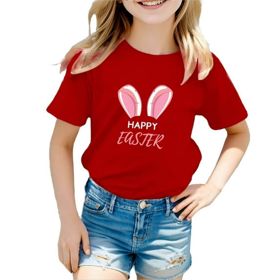 Easter Bunny Egg Design Casual Tee for Girls Festive Spring Holiday ...