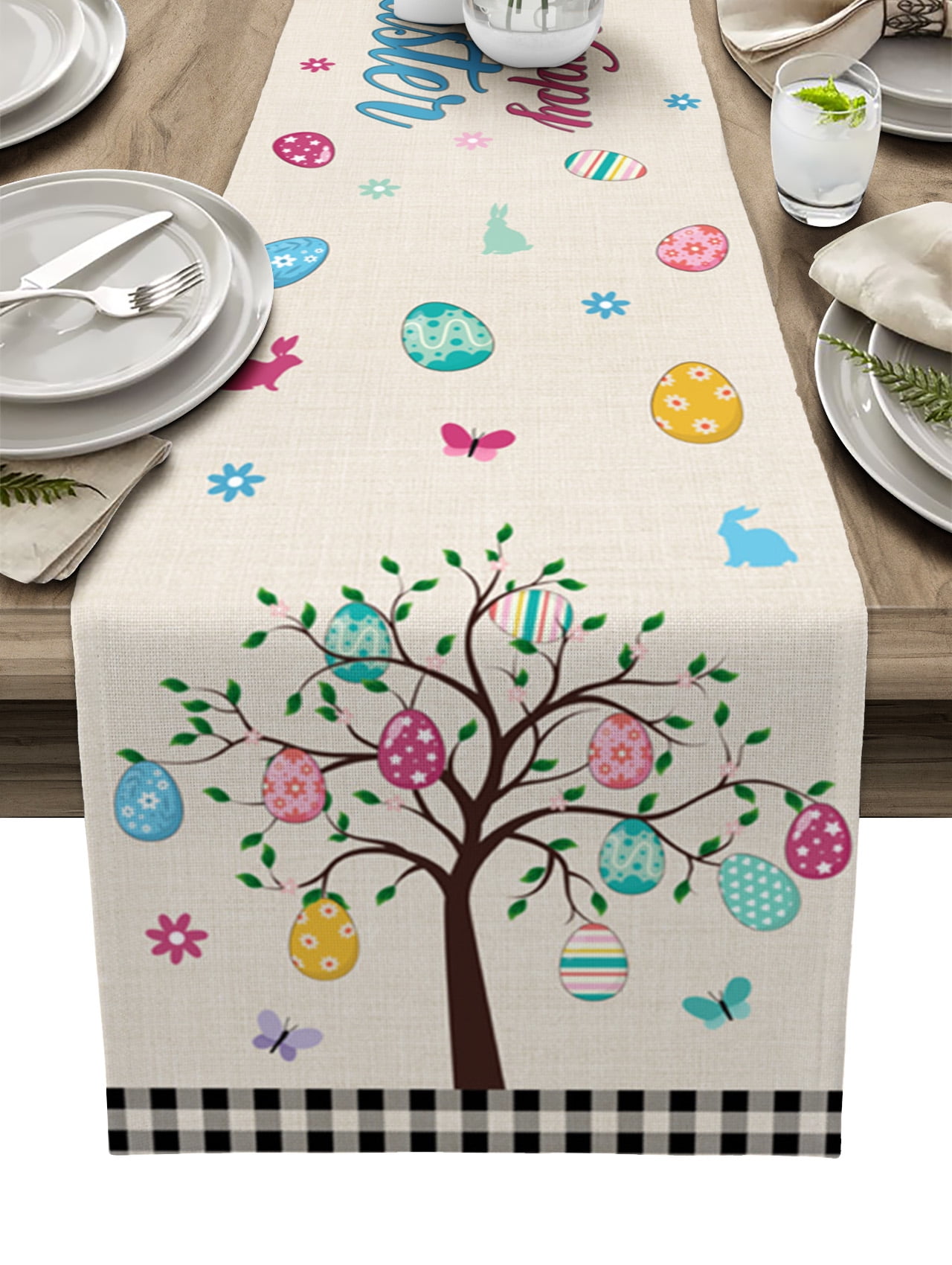 Easter Bunny Egg Flower Table Runner Modern Tablecloths Home Wedding r ...