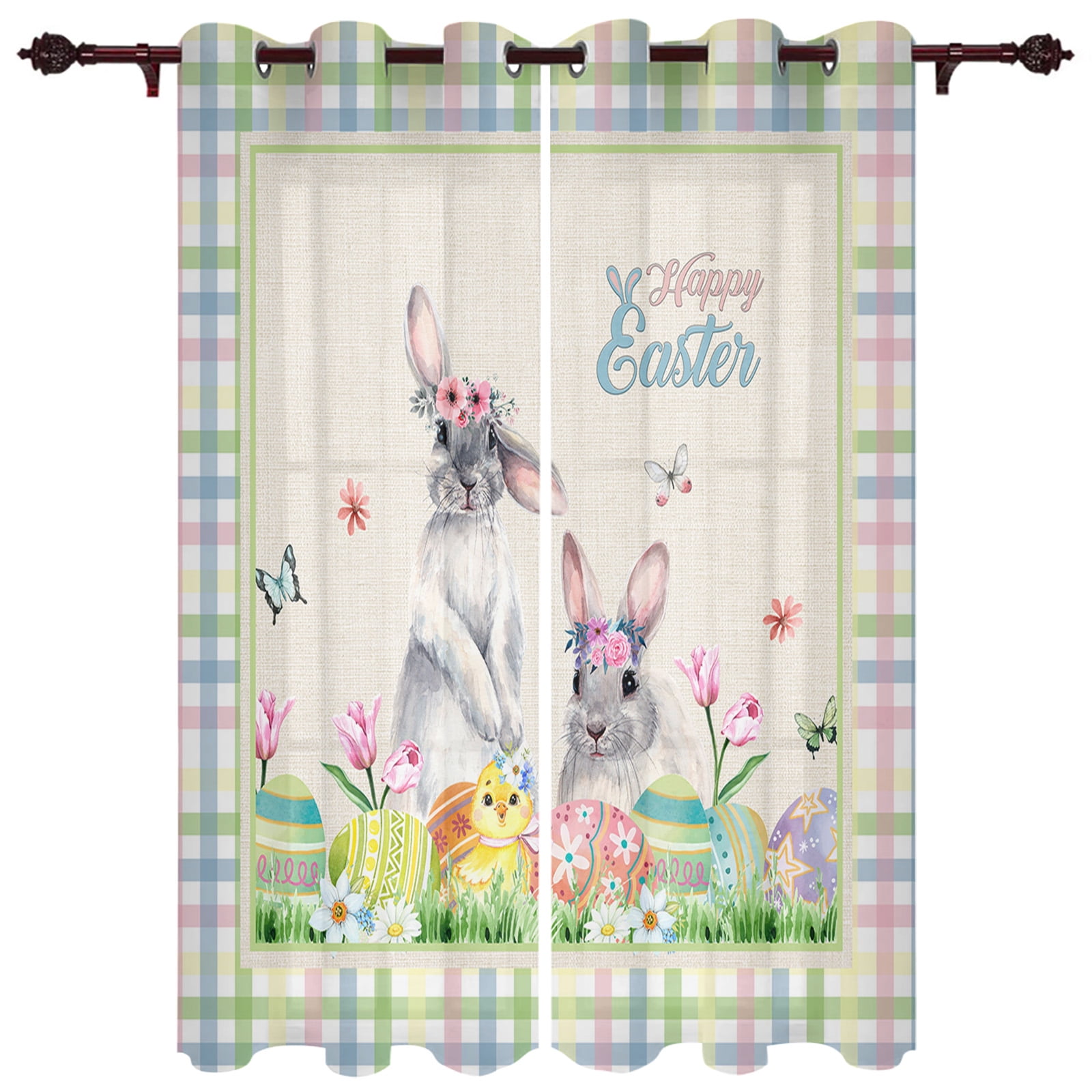 Easter Bunny Egg Flower Window Curtains Living Room Home r Children's ...