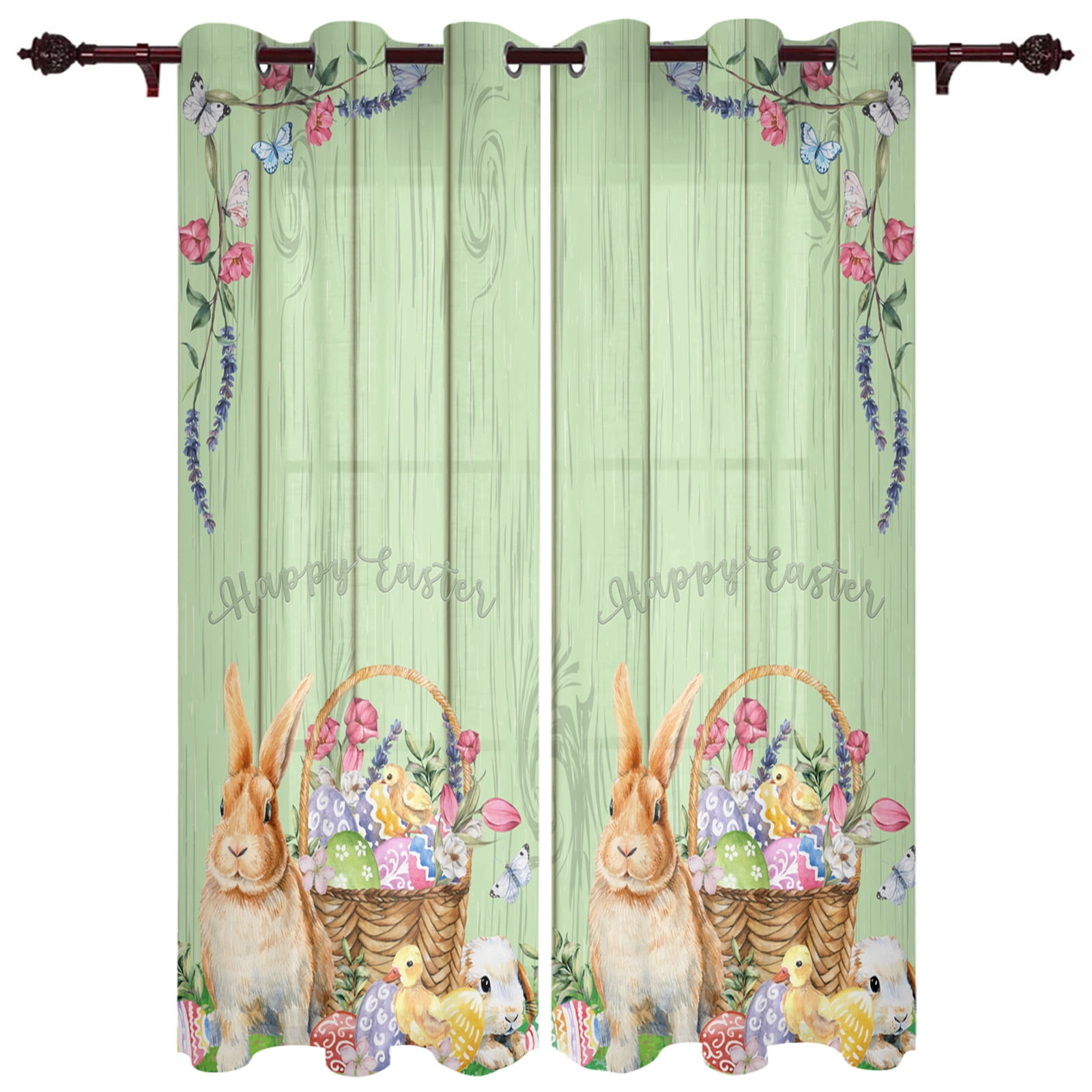 Easter Bunny Egg Flower Window Curtains Living Room Home r Children's ...