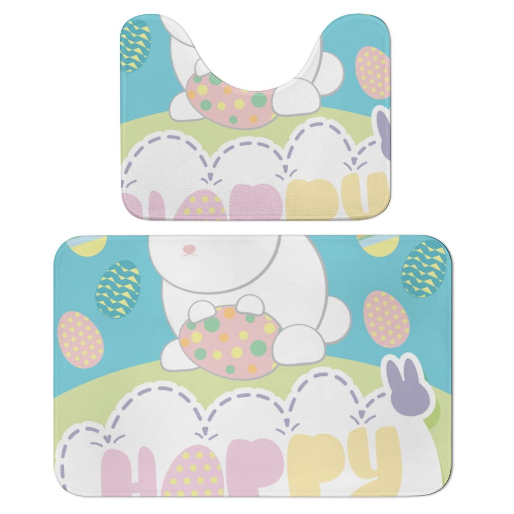 Easter Bunny Egg Hunt Vector Flat Bathroom Rugs Set 2 Pieces, Bathroom ...