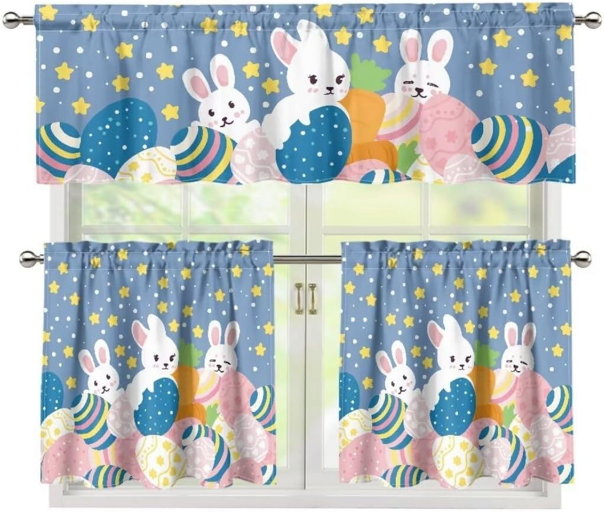 Easter Bunny＆Egg Kitchen Curtain and Valance 3PCS Set with Rod Pocket ...