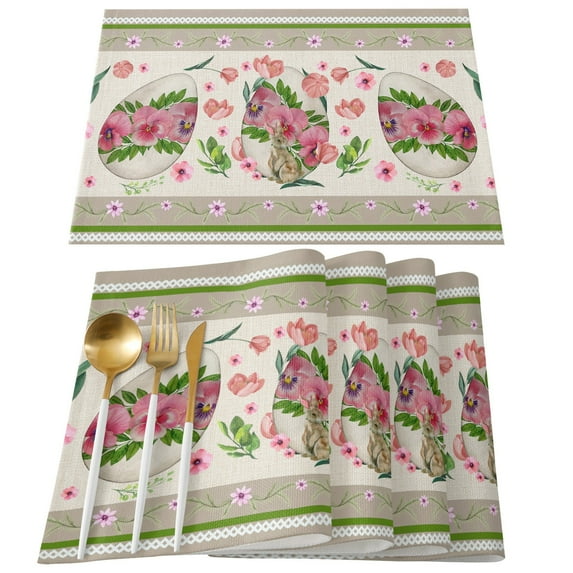 Easter Bunny Egg Pattern Linen Print Kitchen Dining Room Insulated ...