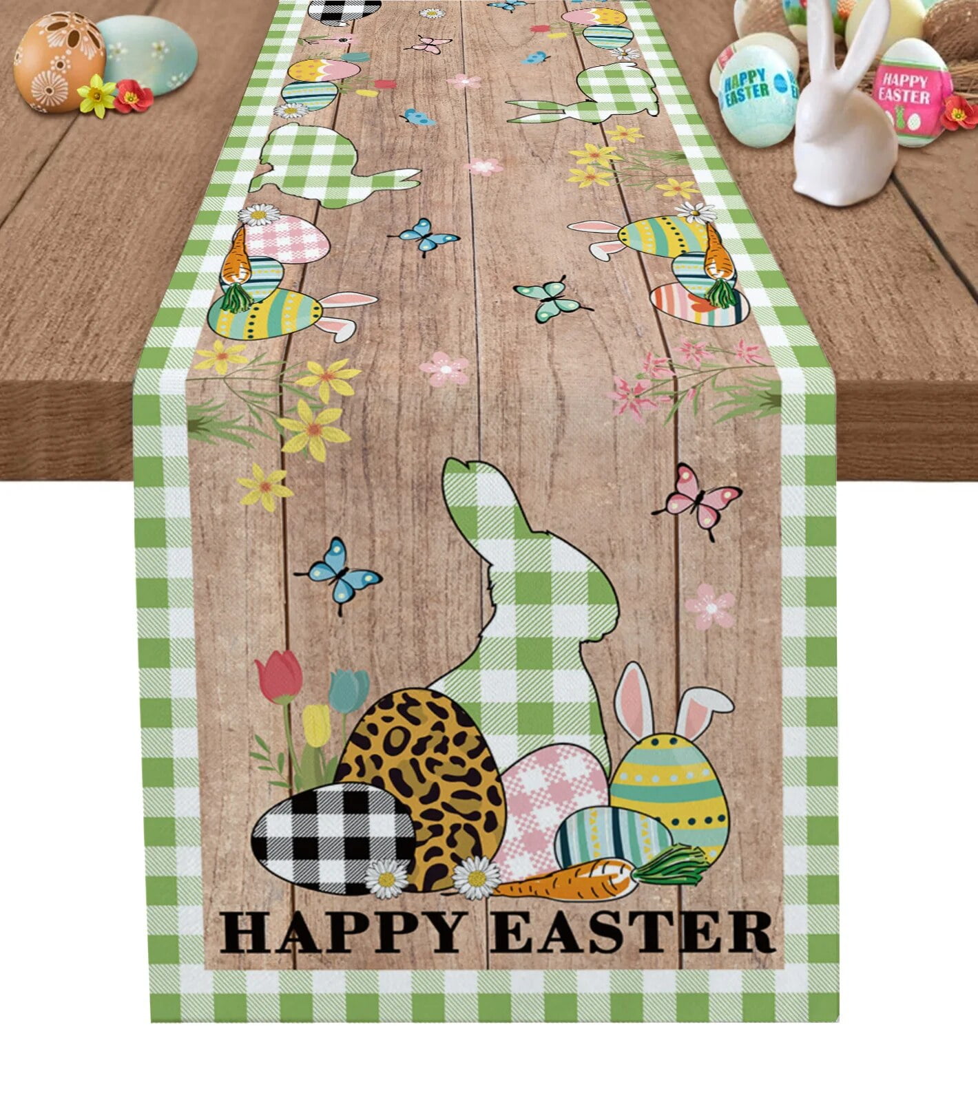 Easter Bunny Egg Plaid Flower Table Runners Modern Wedding Tablecloths ...