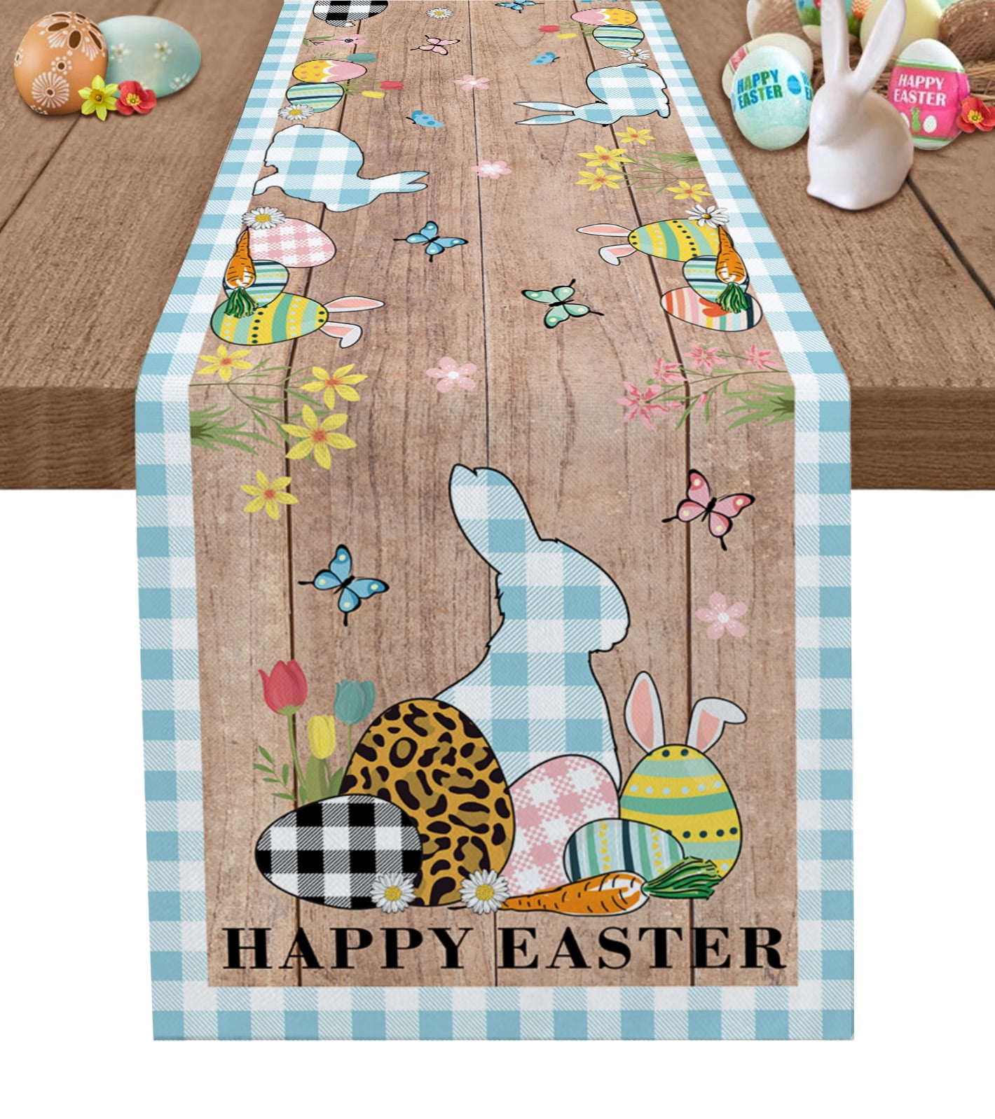 Easter Bunny Egg Plaid Flower Table Runners Modern Wedding Tablecloths ...