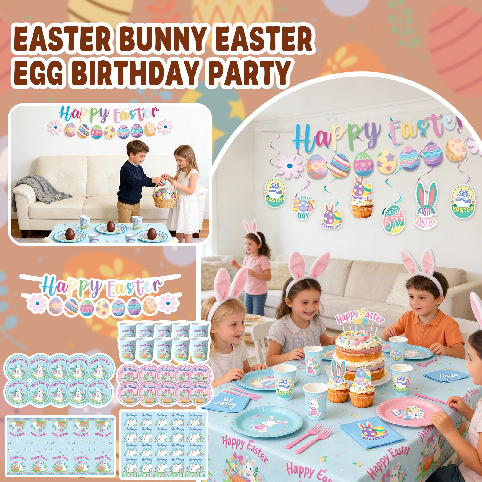 Easter Bunny Egg Theme Party Supplies - 1 Banner, 20 Paper Tissues, 1 ...