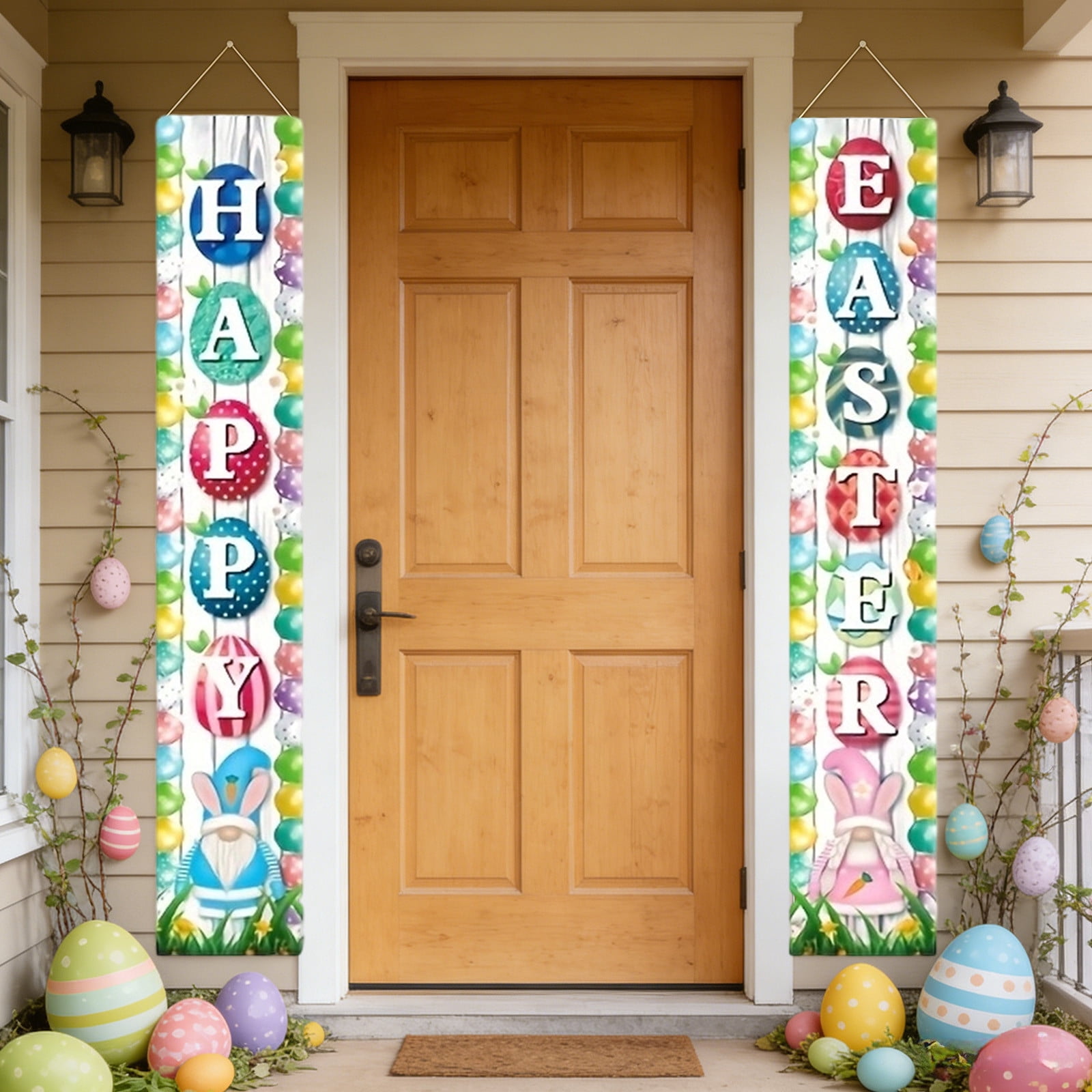 Easter Bunny and Egg Themed Couplets – 71" Long Porch Signs Hanging ...