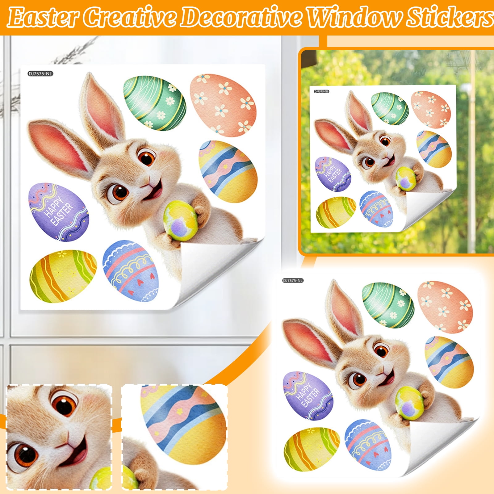 Easter Bunny Egg Themed Window Decals, Waterproof Pvc Waterproof Pvc ...