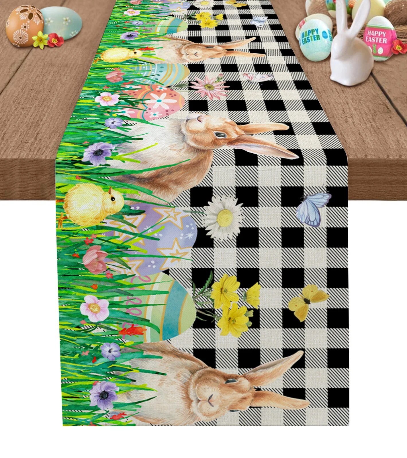 Easter Bunny Egg Truck Daisy Table Runner Wedding Decor Table Cover ...