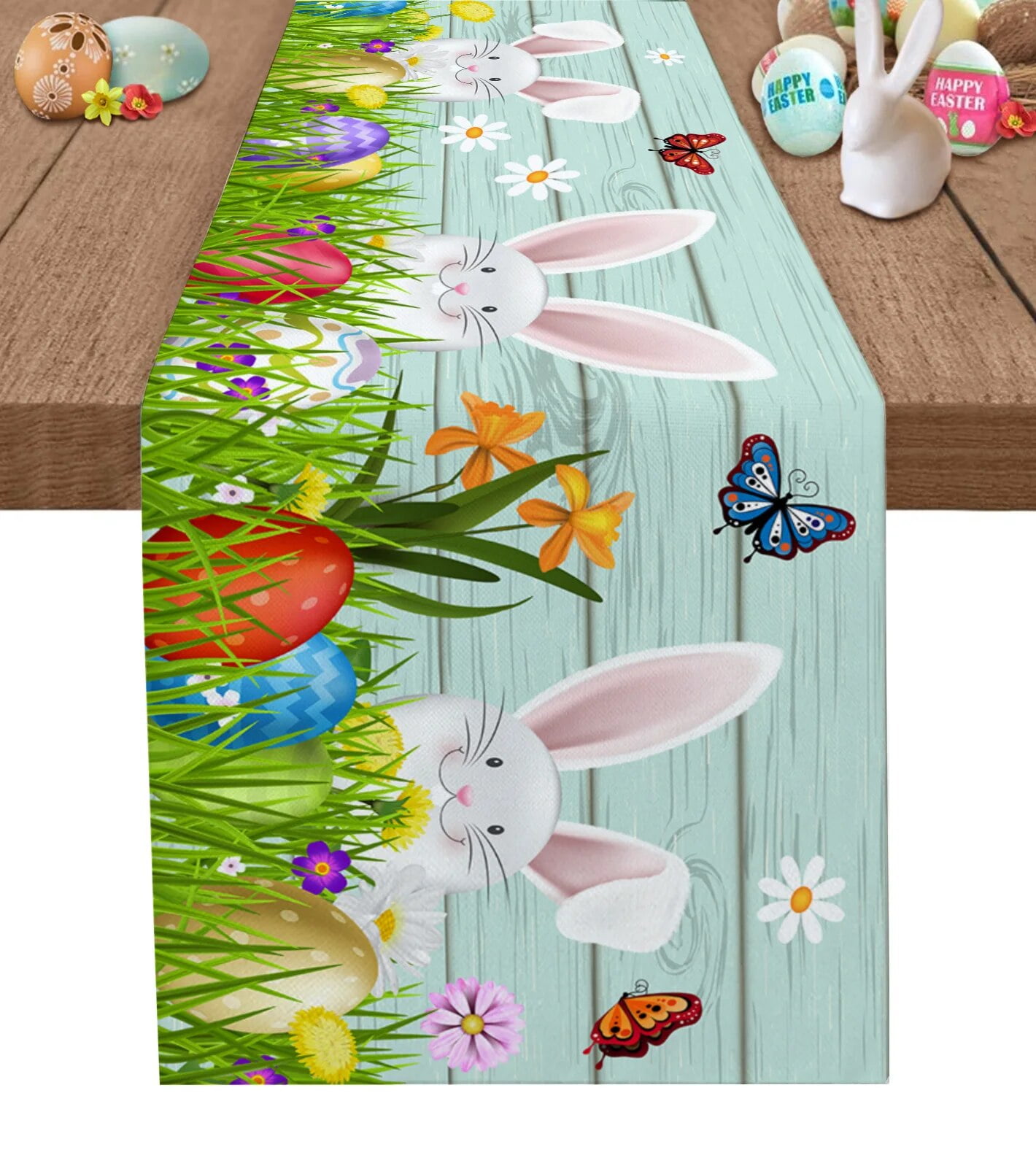 Easter Bunny Egg Truck Daisy Table Runner Wedding Decor Table Cover ...