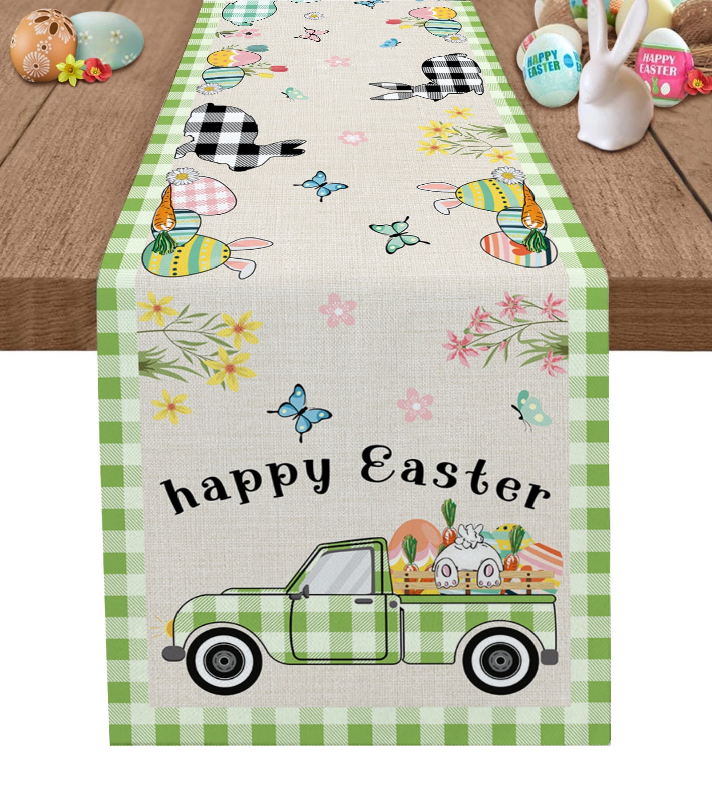 Easter Bunny Egg Truck Plaid Table Runners Modern Wedding Tablecloths ...