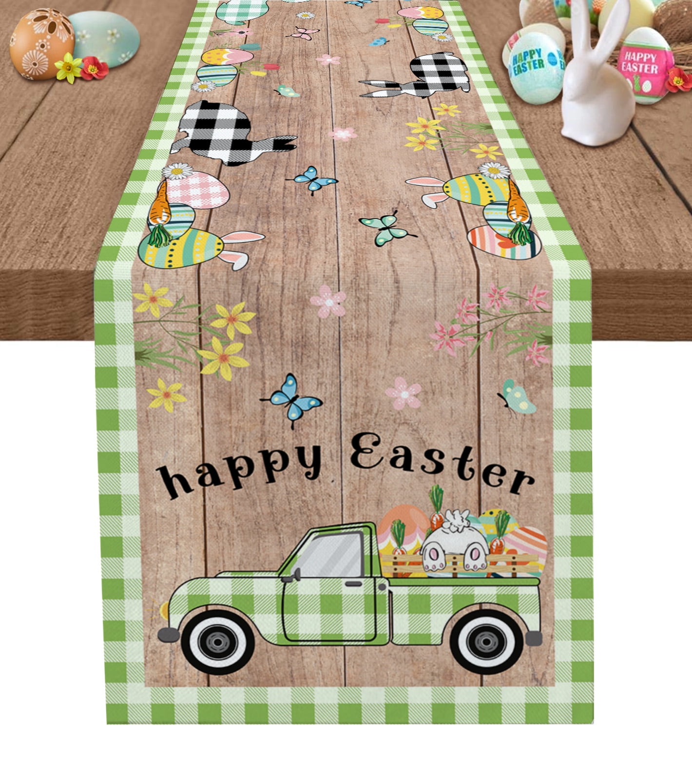 Easter Bunny Egg Truck Plaid Table Runners Modern Wedding Tablecloths ...
