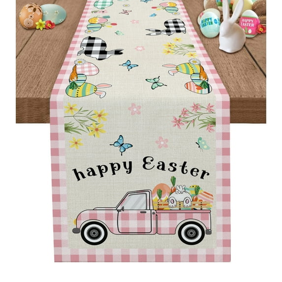Easter Bunny Egg Truck Plaid Table Runners Modern Wedding Tablecloths ...