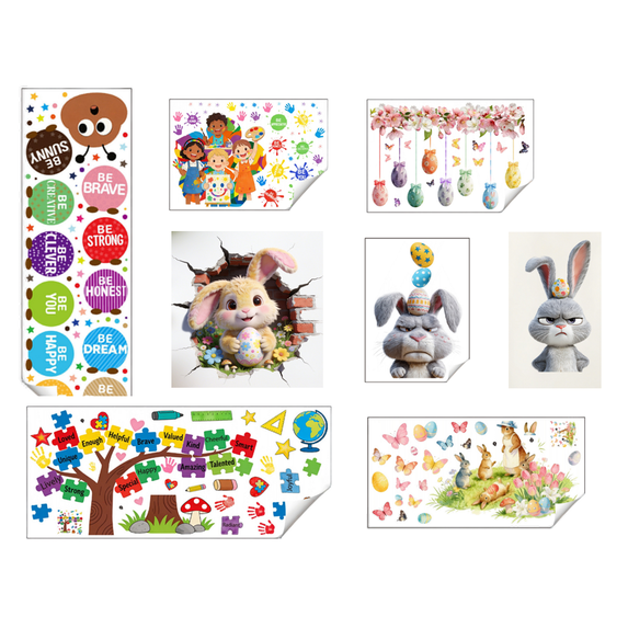 Easter Bunny & Egg Wall Stickers, Removable Self-Adhesive Decals for ...