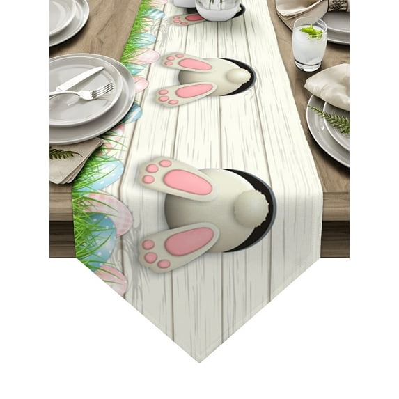 Easter Bunny Egg Wood Grain Linen Table Runner Wedding Modern Home ...