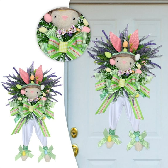 Easter Bunny & Egg Wreath for Front Door - Floral with Ribbon, Festive ...