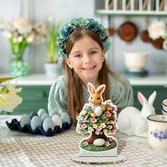 Easter Bunny Eggs Acrylic Desktop Decoration, Holiday Hollow Out ...