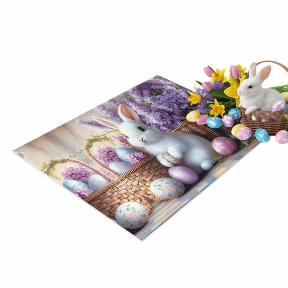 Easter Bunny Eggs Door Mat Purple Flowers Non Slip Absorbent Entrance Mat Washable Low Profile ...