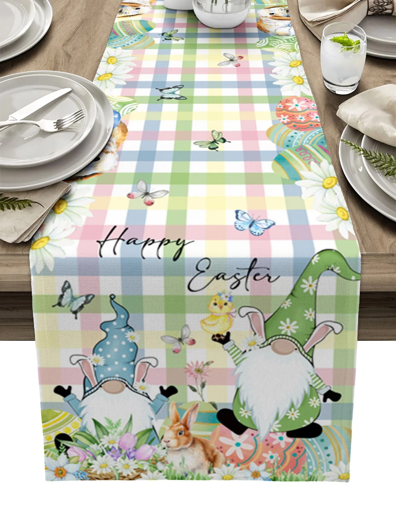Easter Bunny Eggs Flower Dwarf Table Runner Country Decor Tableclothss ...