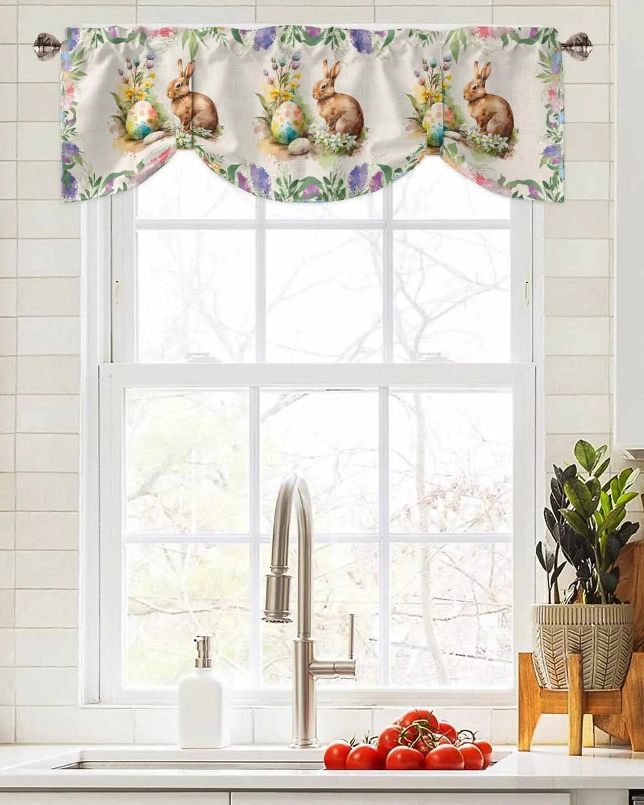 Easter Bunny Eggs Flowers Window Curtain Living Room Kitchen Cabinet ...