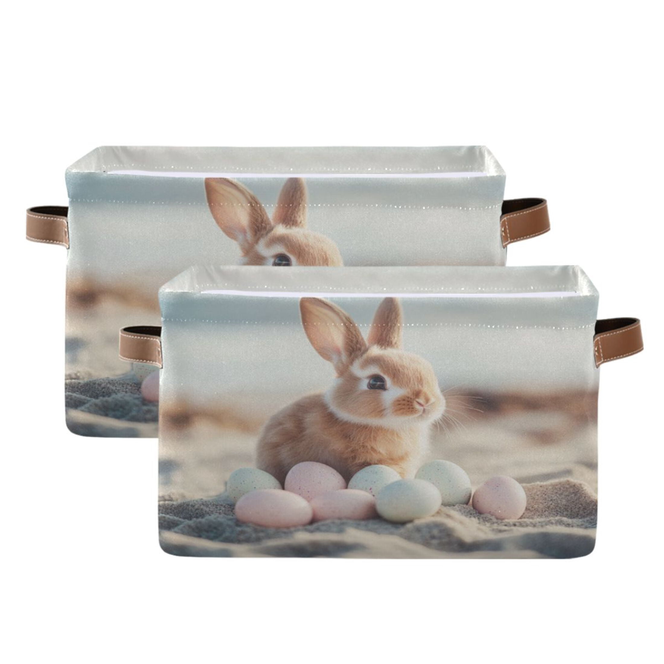 Easter Bunny with Eggs Foldable Storage Basket,Canvas Fabric Foldable ...