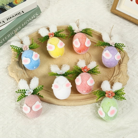 Easter Bunny Eggs Hanging Decorations with Rabbit Ears, Flocked Easter ...