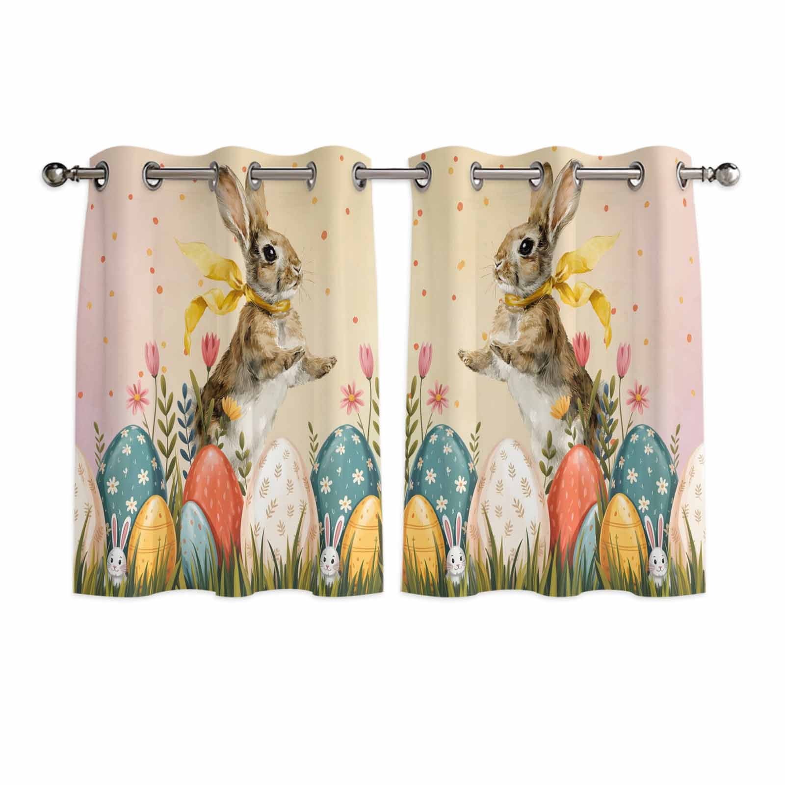 Easter Bunny Eggs Kitchen Curtains Window Panels, Spring Tulip Flowers ...