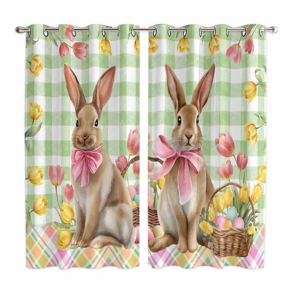 Easter Bunny Eggs Kitchen Curtains Window Panels, Spring Tulips Country ...