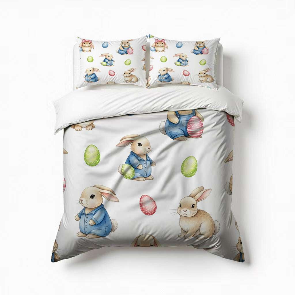 Easter Bunny Eggs Pattern Bedding Set 3 Pcs Soft Microfiber Quilt Cover ...