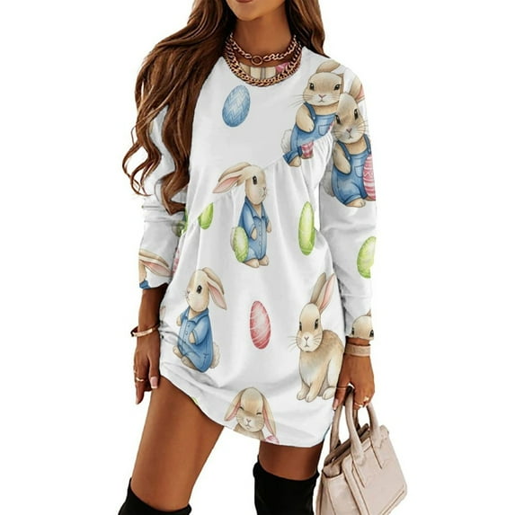 Easter Bunny Eggs Pattern Loose Dress Evening Dress Summer Dresses for ...
