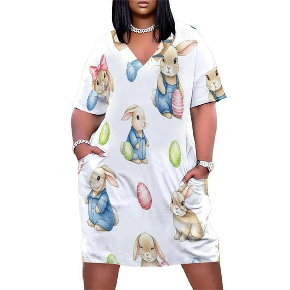 Easter Bunny Eggs Pattern Loose Pocket Dress Dresses Summer Summer ...