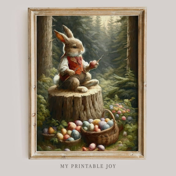 Easter Bunny Eggs Wall Art, Vintage Art, Farmhouse Spring Decor, Easter ...