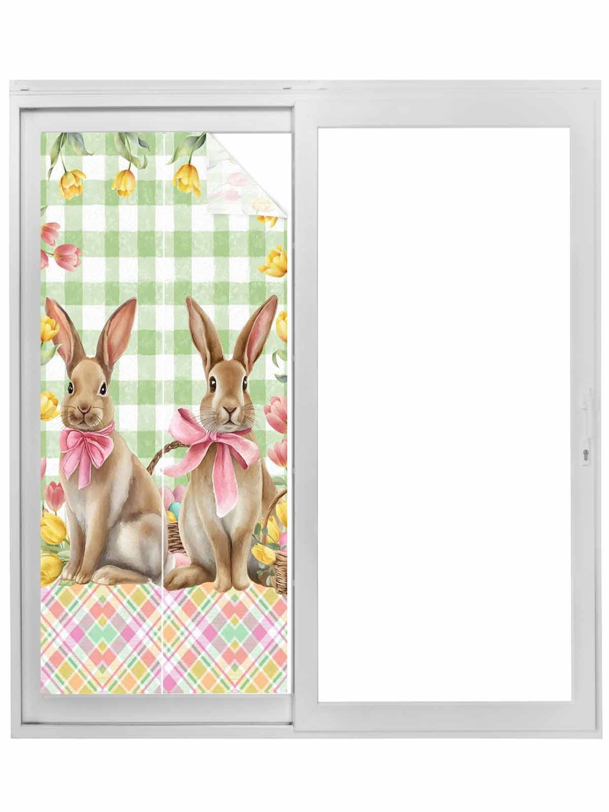 Easter Bunny Eggs Window Privacy Film, Spring Tulips Country Rabbits ...