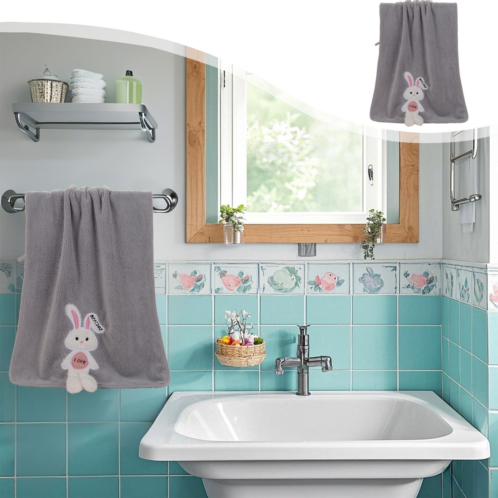 Easter Bunny Embroidered Hand Towel, Face Towel, Bath Towel, Quick ...