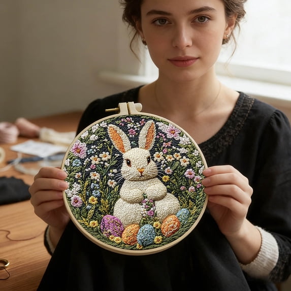 Easter Bunny Embroidery DIY Craft Kit - Beginner-Friendly, with Pattern ...