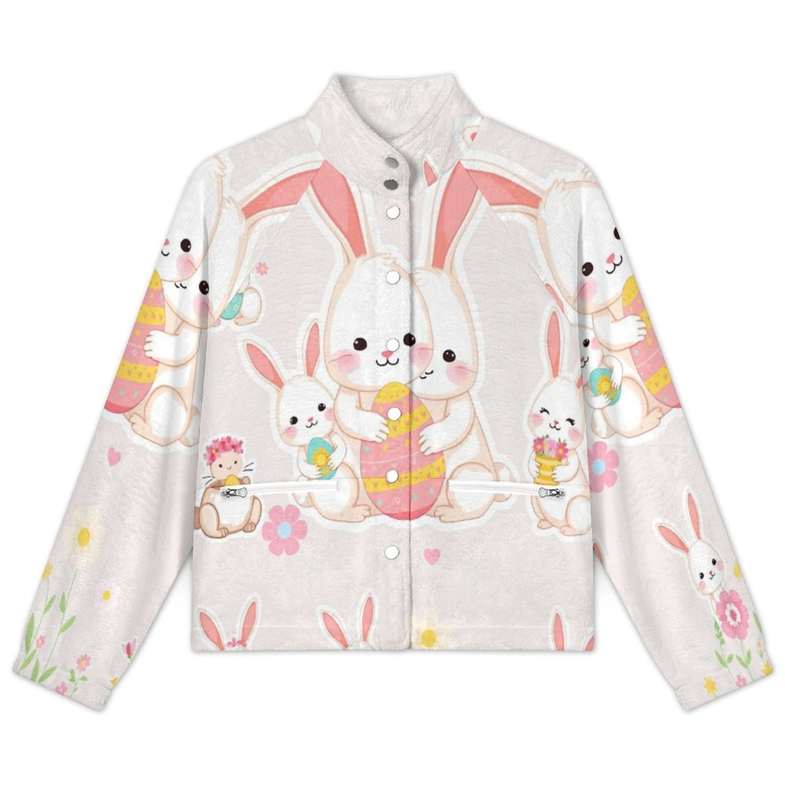 Easter Bunny Family Warm Women's Plush Jacket Stand Collar Full Sleeve ...